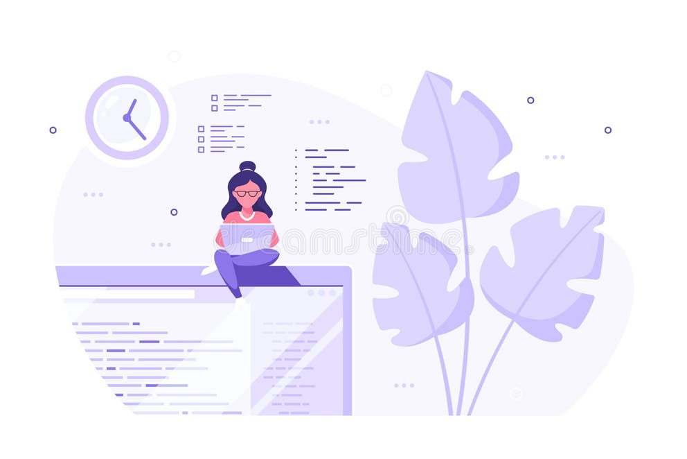 Programmer Specialist Sitting on the Big Laptop and Working Stock Vector - Illustration of ...