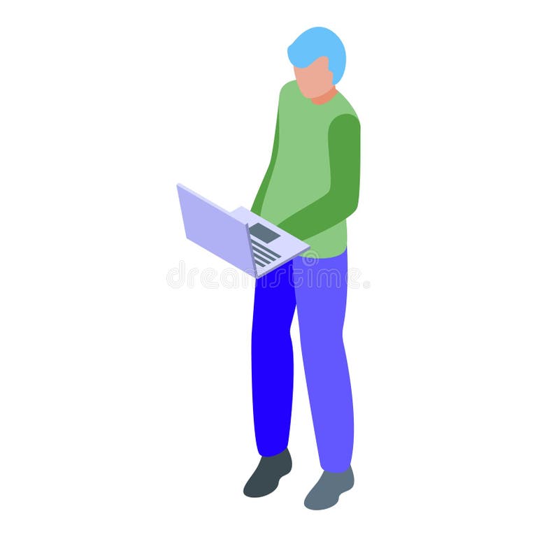 Programmer Standing Using Laptop Isometric Icon Stock Illustration ...