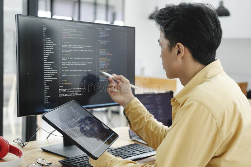 It Programmer Starts Working On Desktop Computer Stock Image Image Of Application Coder