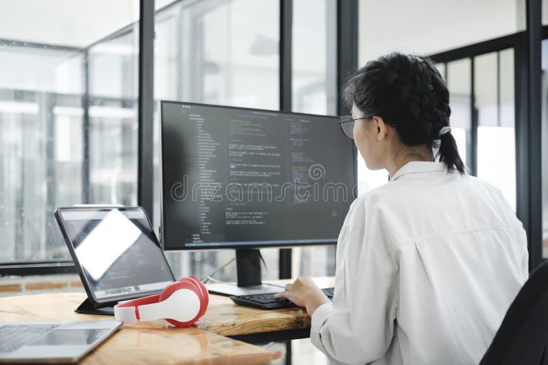 It Programmer Starts Working on Desktop Computer. Stock Image - Image ... It Programmer Starts Working on Desktop Computer. Stock Image - Image ...