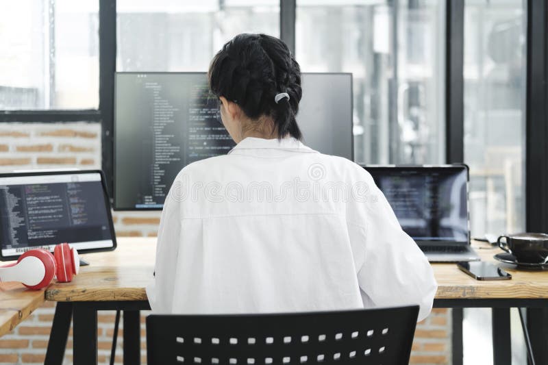 It Programmer Starts Working on Desktop Computer. Stock Image - Image of program, engineer ...