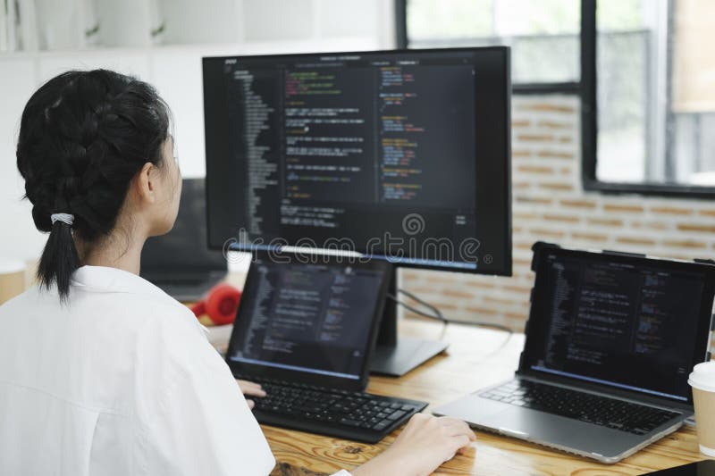 It Programmer Starts Working on Desktop Computer. Stock Image - Image of entrepreneur, coding ...