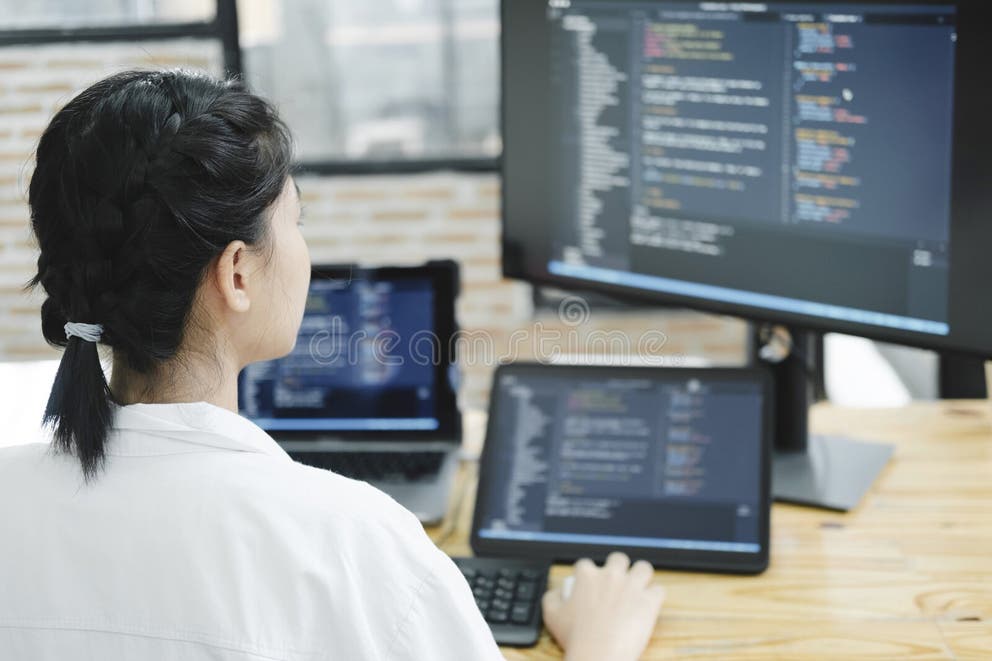 It Programmer Starts Working on Desktop Computer. Stock Image - Image of corporate, laptop ...