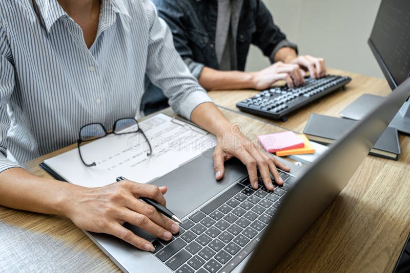Programmer Team Of Developing Programming And Website Working In A Software Develop Company