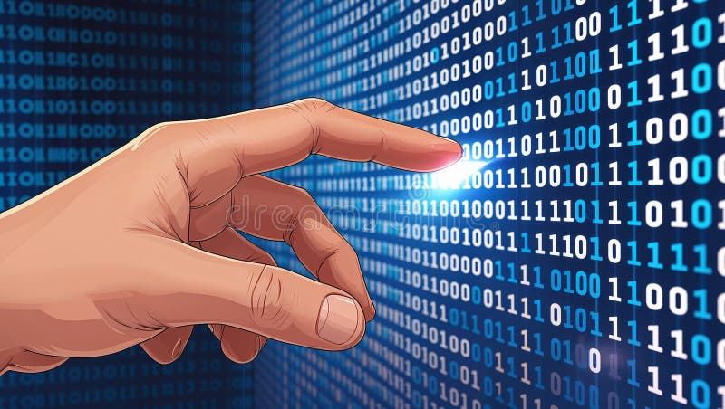 Programmer Touching Binary Code on Futuristic Digital Display Stock Illustration - Illustration ...