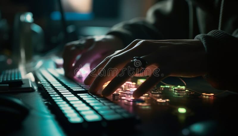 Programmer Typing Code on Computer Equipment at Night Generated by AI ... Programmer Typing Code on Computer Equipment at Night Generated by AI ...