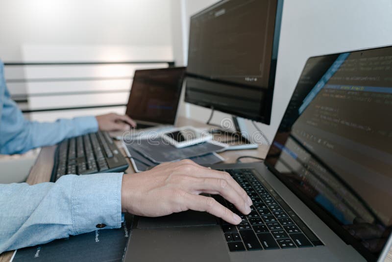 Programmer Typing Code On Desktop Computer Developing Programming And Coding Technologies