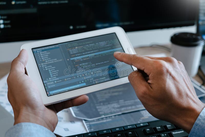 Programmer Typing Code On Desktop Computer Developing Programming And Coding Technologies