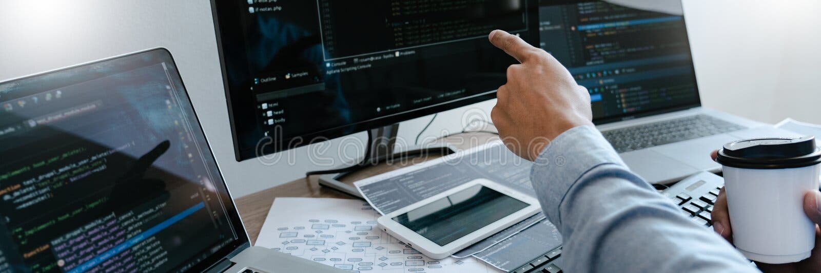 Programmer Typing Code On Desktop Computer Developing Programming And 0846