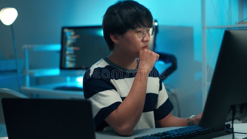 Programmer Typing Code Dual Screen Backend Logic Software Development Technology System Task ...