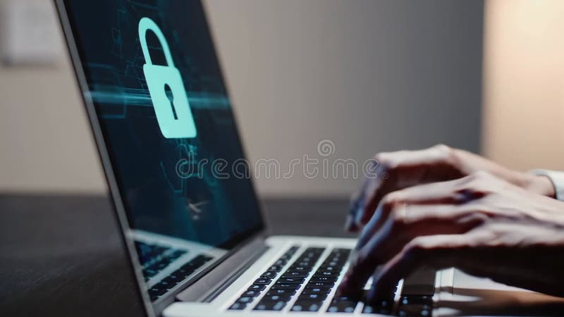 Programmer Typing Secure Login Code on Laptop with Lock Icon Stock Footage - Video of software ...