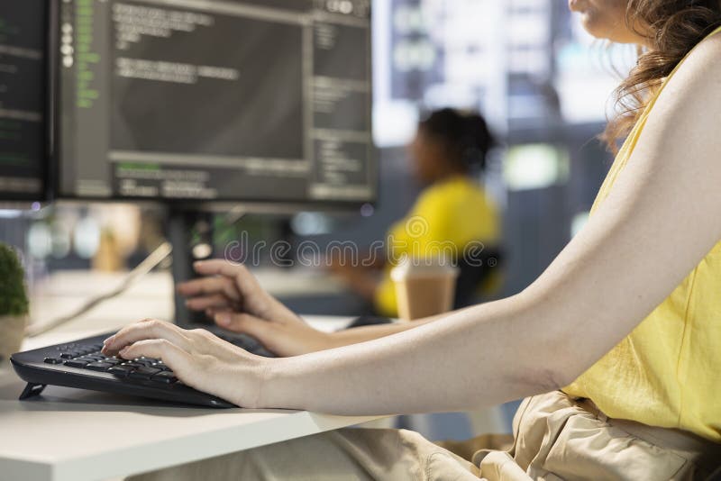 Programmer Typing On Computer Conducting Tests To Optimize Machine Learning Stock Image Image