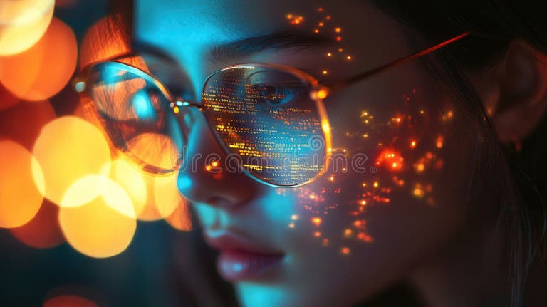 Programmer Typing Intensely, Screen Glowing with Code, Glasses Reflecting Digital Workspace and ...