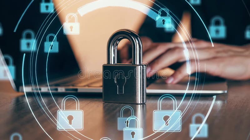 Programmer Typing on Laptop with Security Lock and Icons Stock Footage - Video of authentication ...