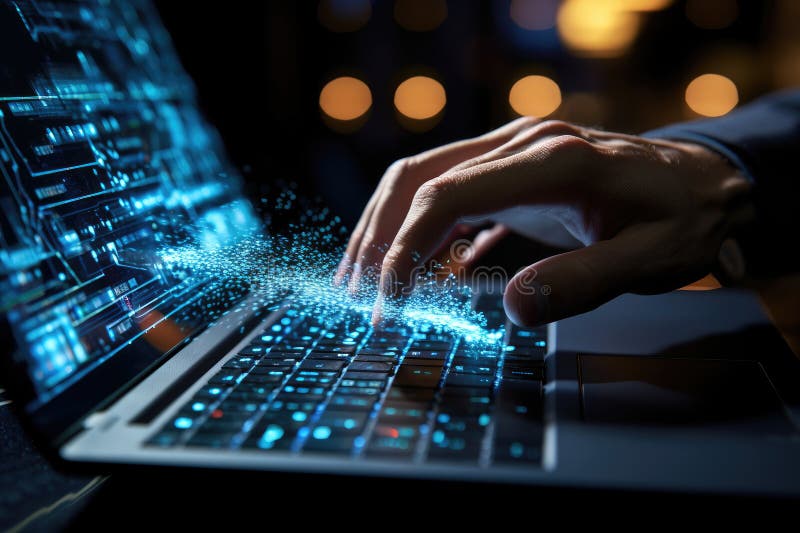 Programmer Typing New Code. Laptop and Hand Closeup Stock Illustration ...