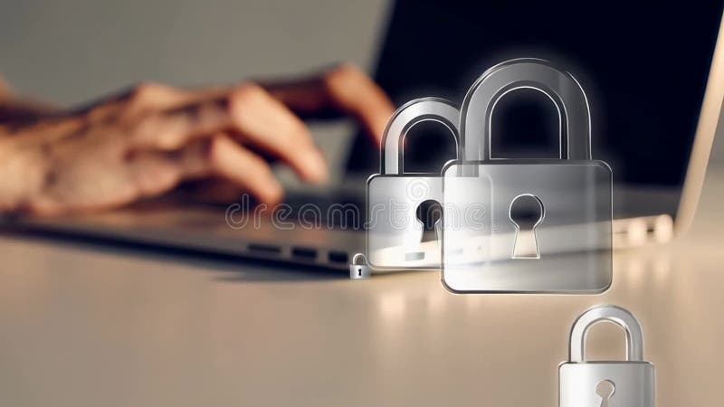 Programmer Typing Secure Code on Laptop with Lock Icons Stock Video - Video of authentication ...