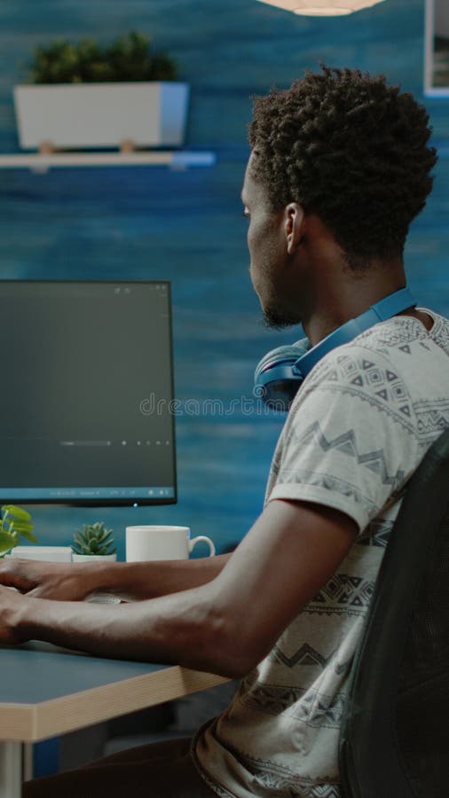 Programmer Using Binary Code for Website Interface Development Stock ...