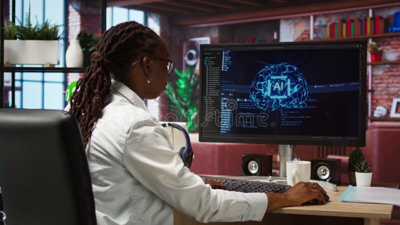 Programmer Using Computer at Home for Artificial Intelligence Computing Stock Footage - Video of ...