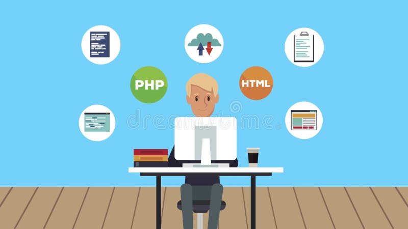 Programmer Using Desktop Computer Character Stock Footage - Video of ...