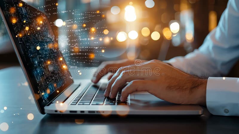 Programmer Using Developing Innovative Software Solutions Typing On Laptop Keyboard And