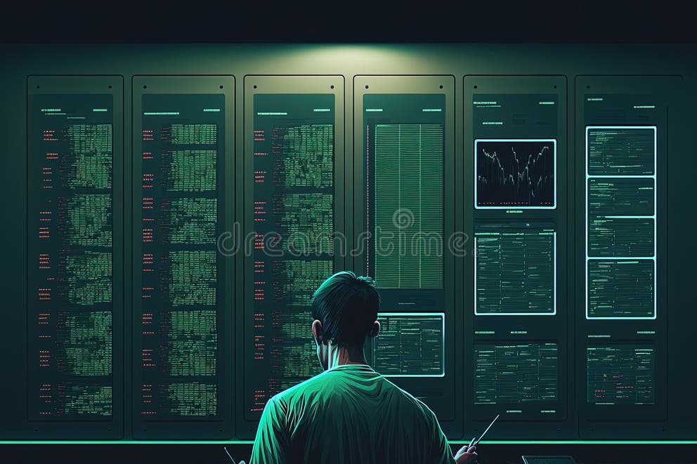 Programmer Using a Graph Monitor System at a Data Center Stock ...