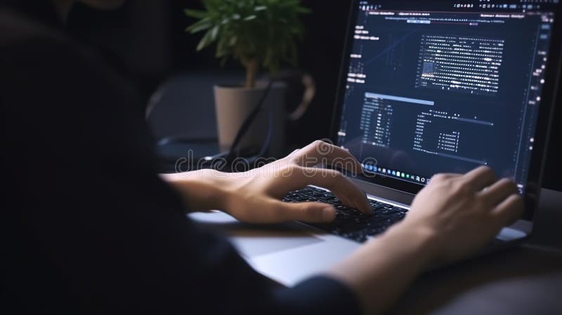 A Programmer Using Laptop, Generative, Ai Stock Illustration ...