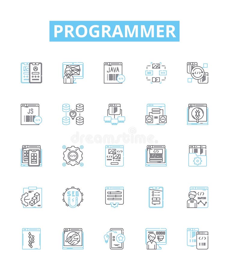 Programmer Vector Line Icons Set. Developer, Coder, Engineer ... Programmer Vector Line Icons Set. Developer, Coder, Engineer ...