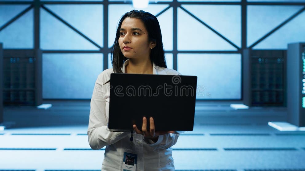 Programmer Walking in Data Center, Coding on Laptop Stock Photo - Image of mainframe, backup ...