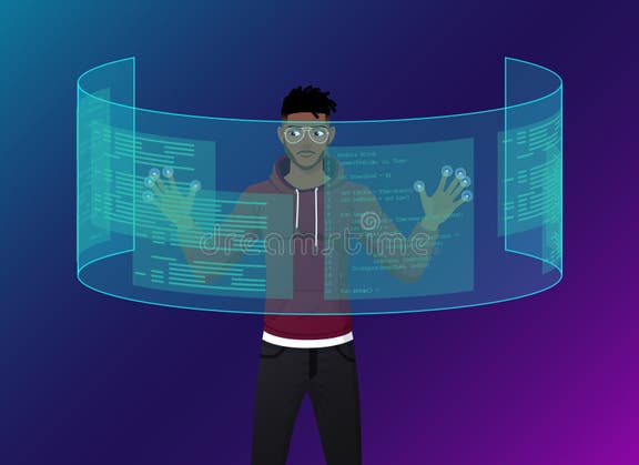 Programmer and Web Developer Using Futuristic Augmented Reality Interface Stock Vector ...