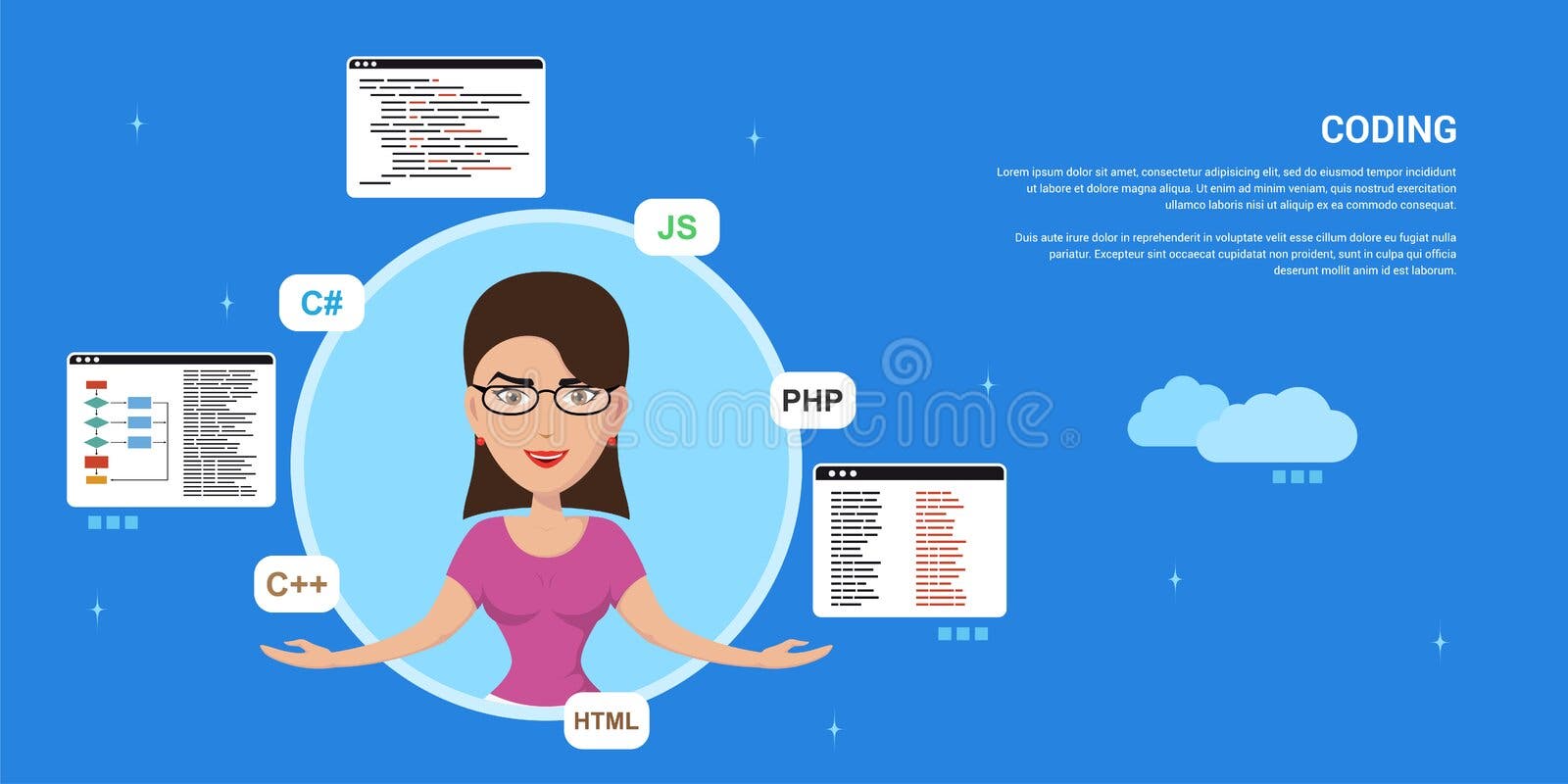 Programmer Woman at Work, Sketch for Your Design Stock Vector ...