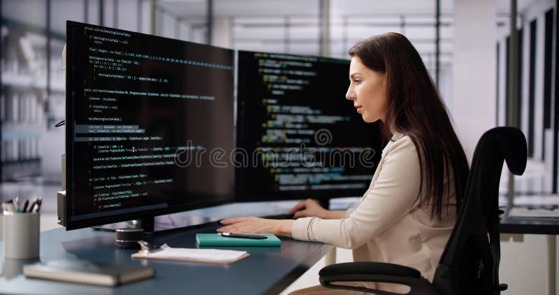 Programmer Woman Coding on Computer Stock Photo - Image of software, screen: 311163052