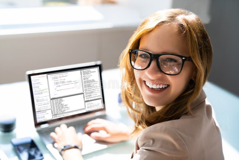 Programmer Woman Coding on Computer Stock Photo - Image of programmer ... Programmer Woman Coding on Computer Stock Photo - Image of programmer ...