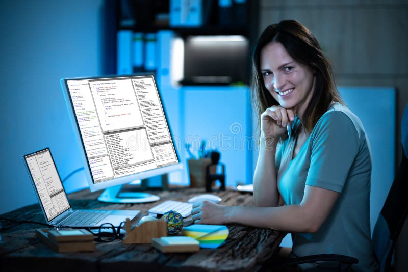 Programmer Woman Coding on Computer Stock Photo - Image of closeup ...