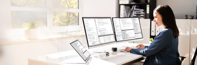 Programmer Woman Coding on Computer Stock Photo - Image of lady, female ...