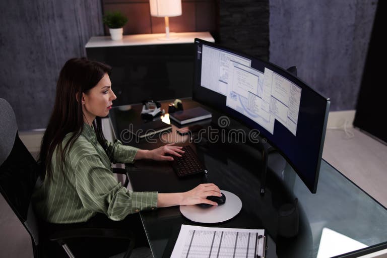 Programmer Woman Coding on Computer Stock Photo - Image of workaholic ...