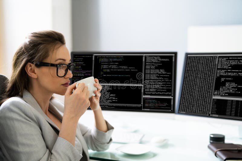 Programmer Woman Coding stock photo. Image of multiple - 222252522