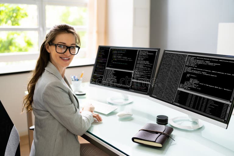 Programmer Woman Coding stock image. Image of surfing - 223045331