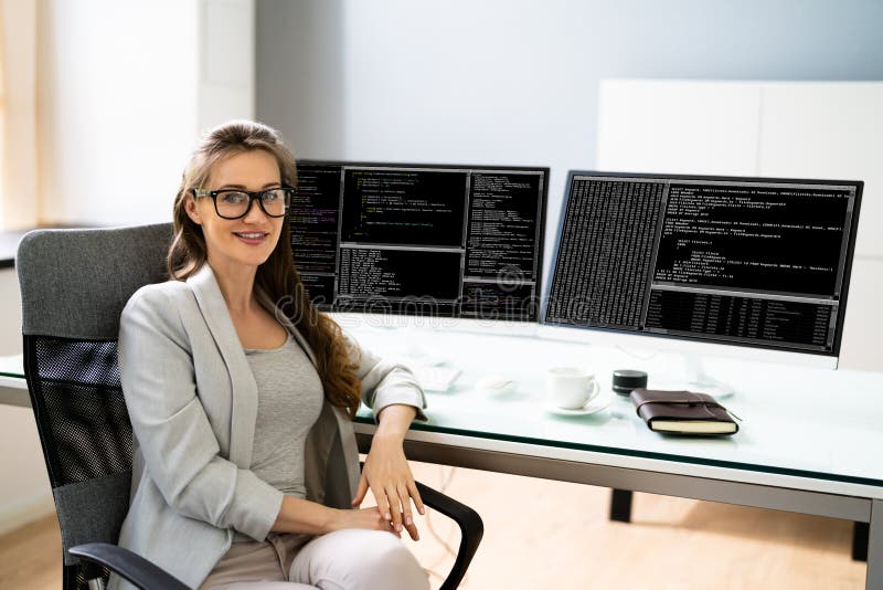 Programmer Woman Coding stock photo. Image of multiple - 222252522