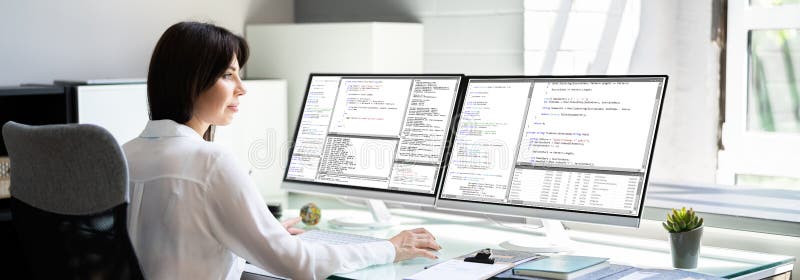 Programmer Woman Wearing Hijab Working Stock Image - Image of computer ...
