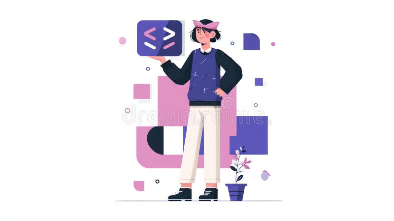 Programmer Woman Holding Code Symbol, Coding, Technology, Web Development, Software Engineering ...