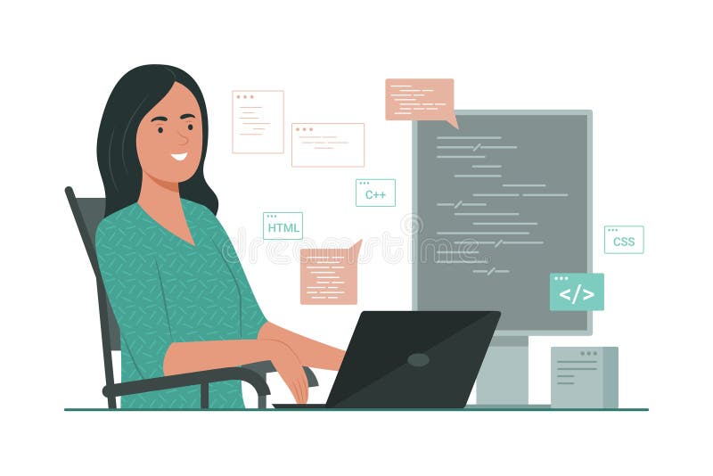 Programmer Woman Process Coding for Software Development Concept ... Programmer Woman Process Coding for Software Development Concept ...