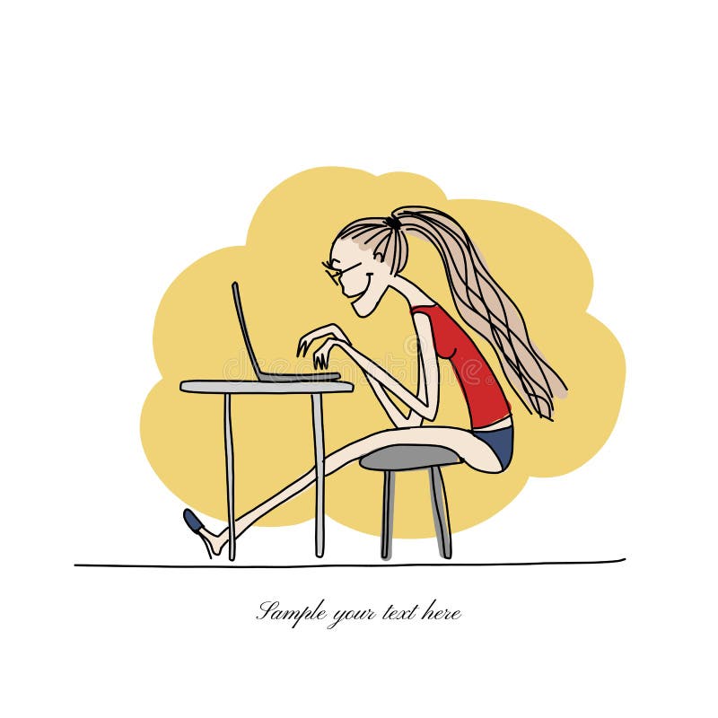 Programmer Woman At Work Sketch For Your Design Stock Vector
