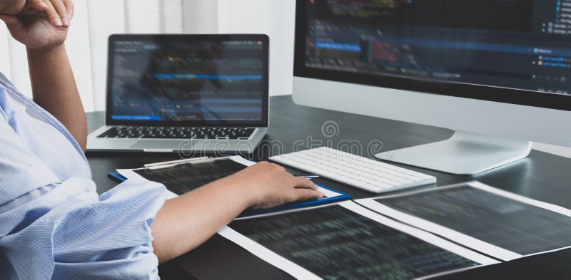 Programmer Woman Working With Computer Programming Professional Development And Coding