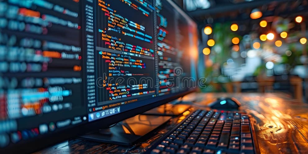 A Programmer at Work: Closeup of a Computer Screen with Code Lines ...