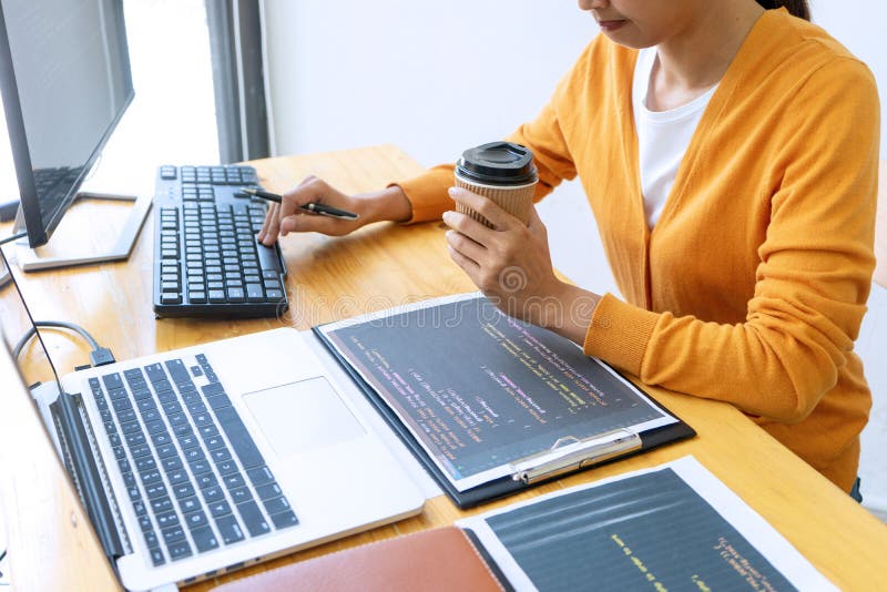 Programmer Work with Developing Programming Stock Image - Image of notebook, laptop: 154840565