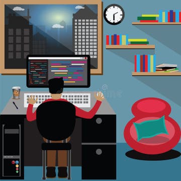 Late Night Computer Internet Work Concept Stock Illustrations – 250 ...