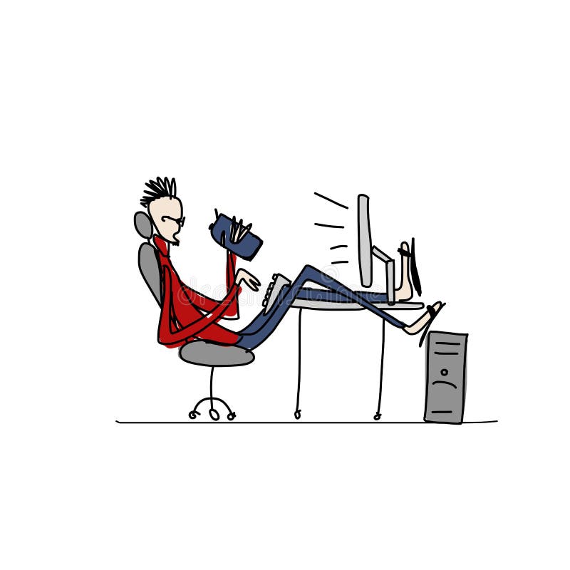 Programmer at Work, Sketch for Your Design Stock Vector - Illustration ...