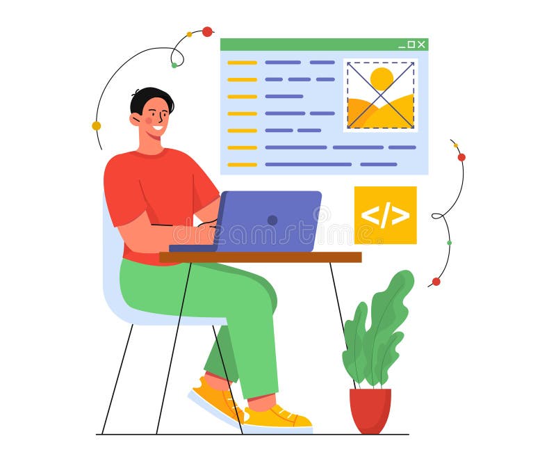 Programmer Working at Code Concept Stock Vector - Illustration of ... Programmer Working at Code Concept Stock Vector - Illustration of ...