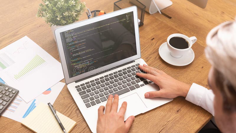 Programmer Working on Code in Office Stock Photo - Image of male ...