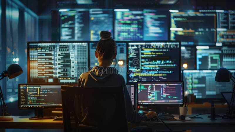 Programmer Working on Computer Code. AI Generated Stock Image - Image of sitting, woman: 373651007